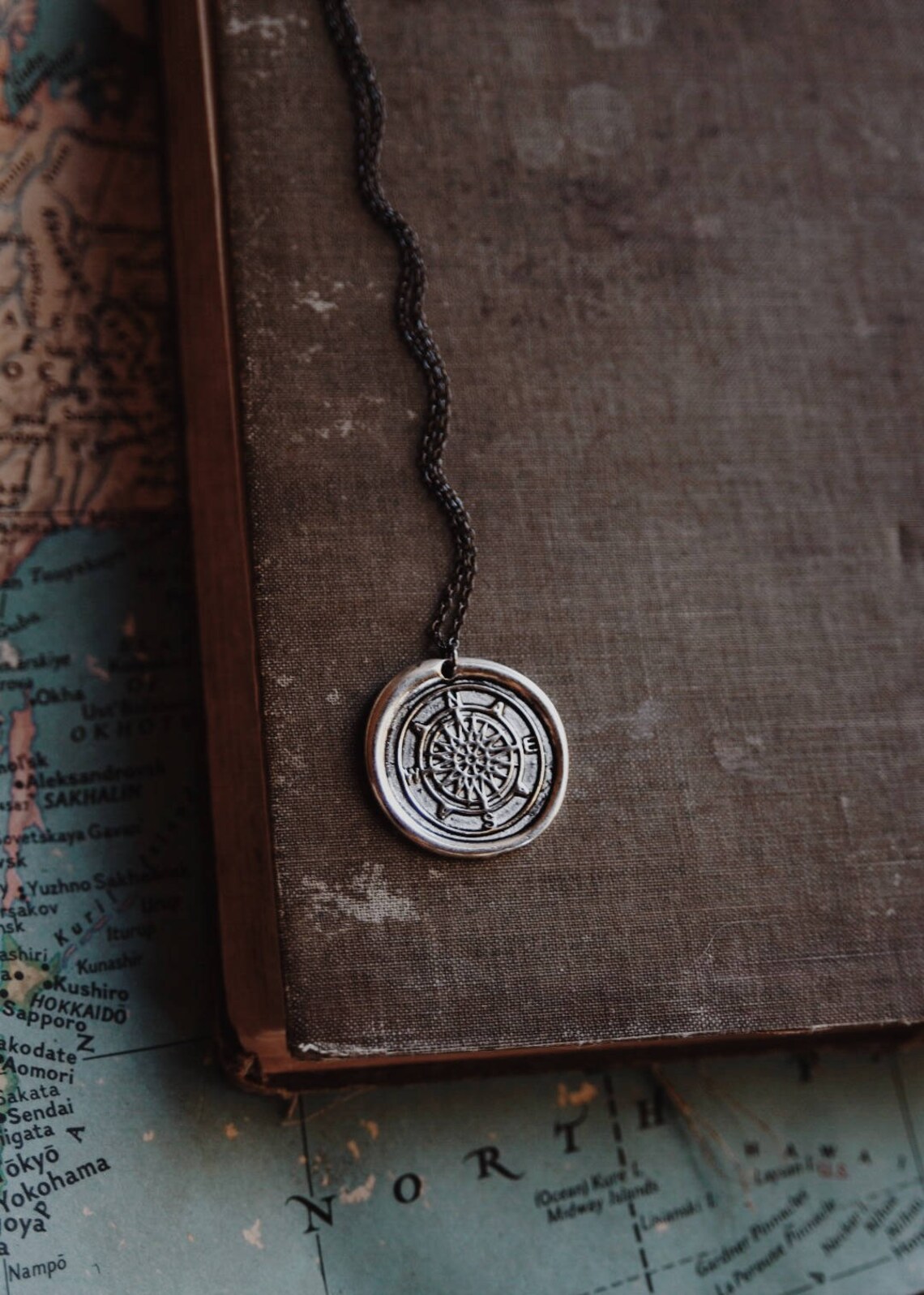 Adventurer. a Silver Wax Seal Compass Travel Necklace - Etsy