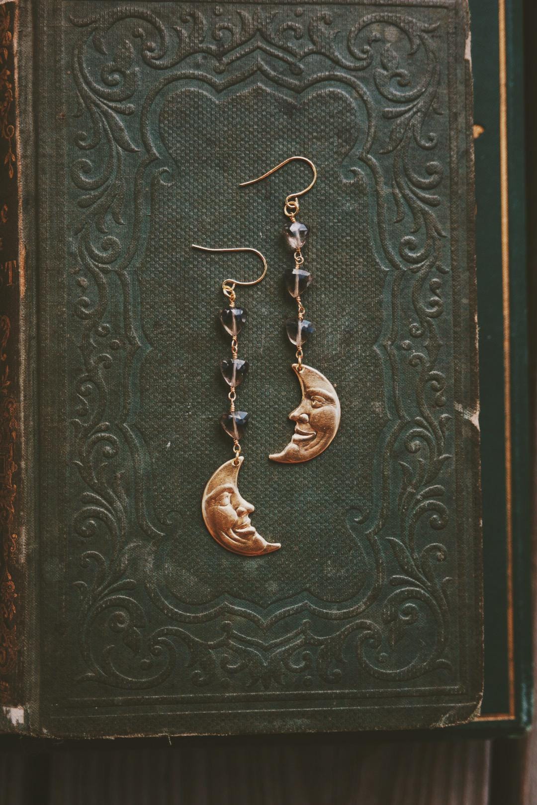 Smoky Moon. a Pair of Celestial Bohemian Smoky Quartz and Brass Moon ...