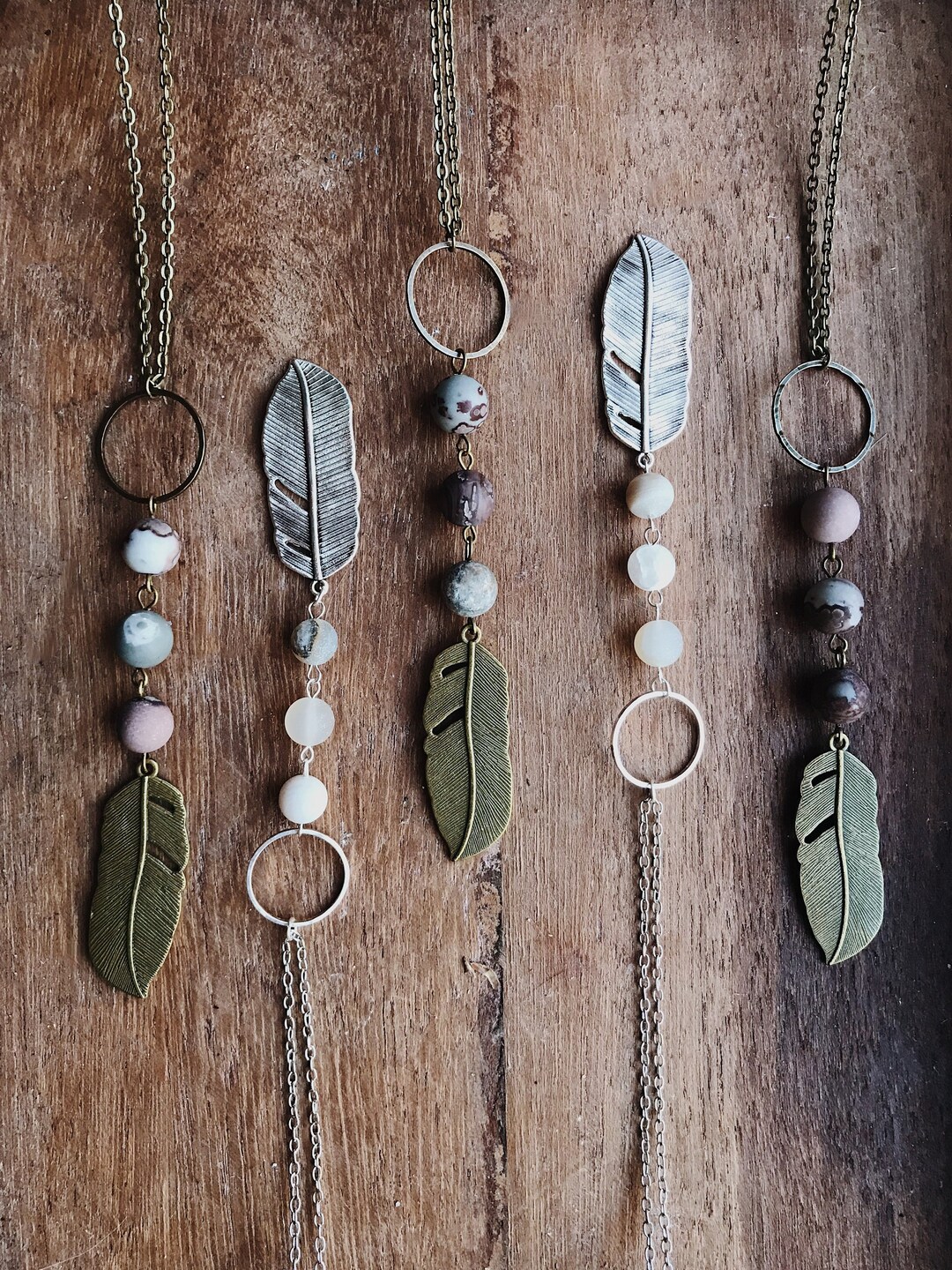 Fly Free. an Earthy Bohemian Jasper Bead + Feather Charm Statement ...