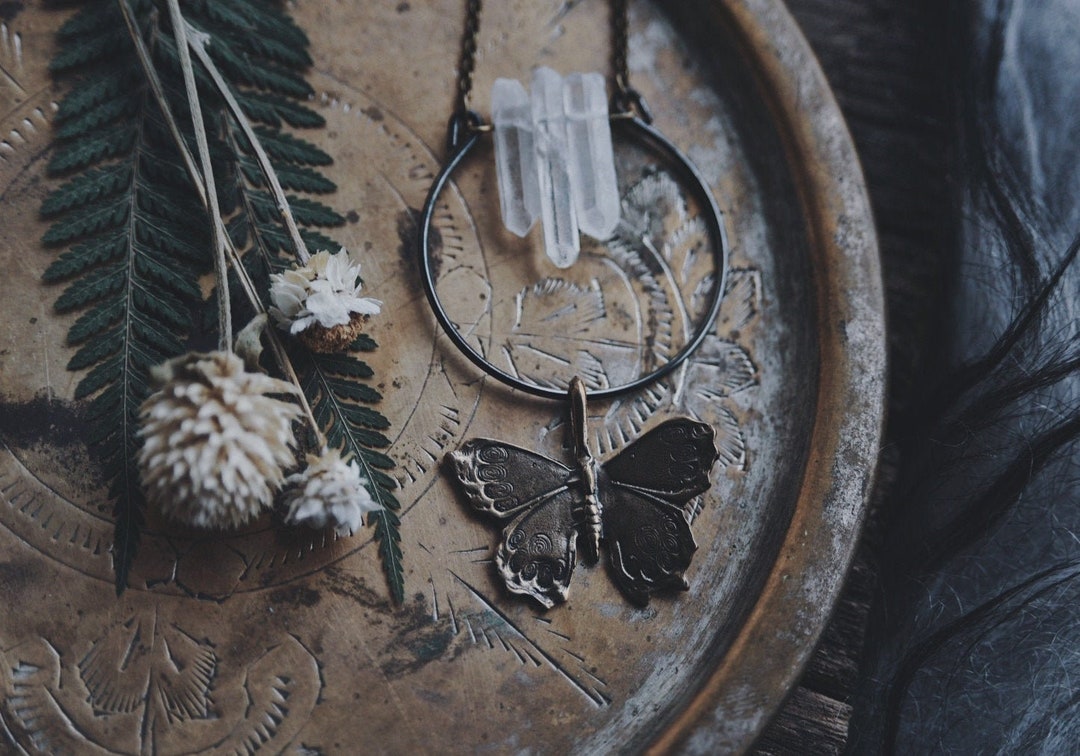 Chrysalis. a Bohemian Nature Inspired Butterfly and Raw Quartz Crystal ...