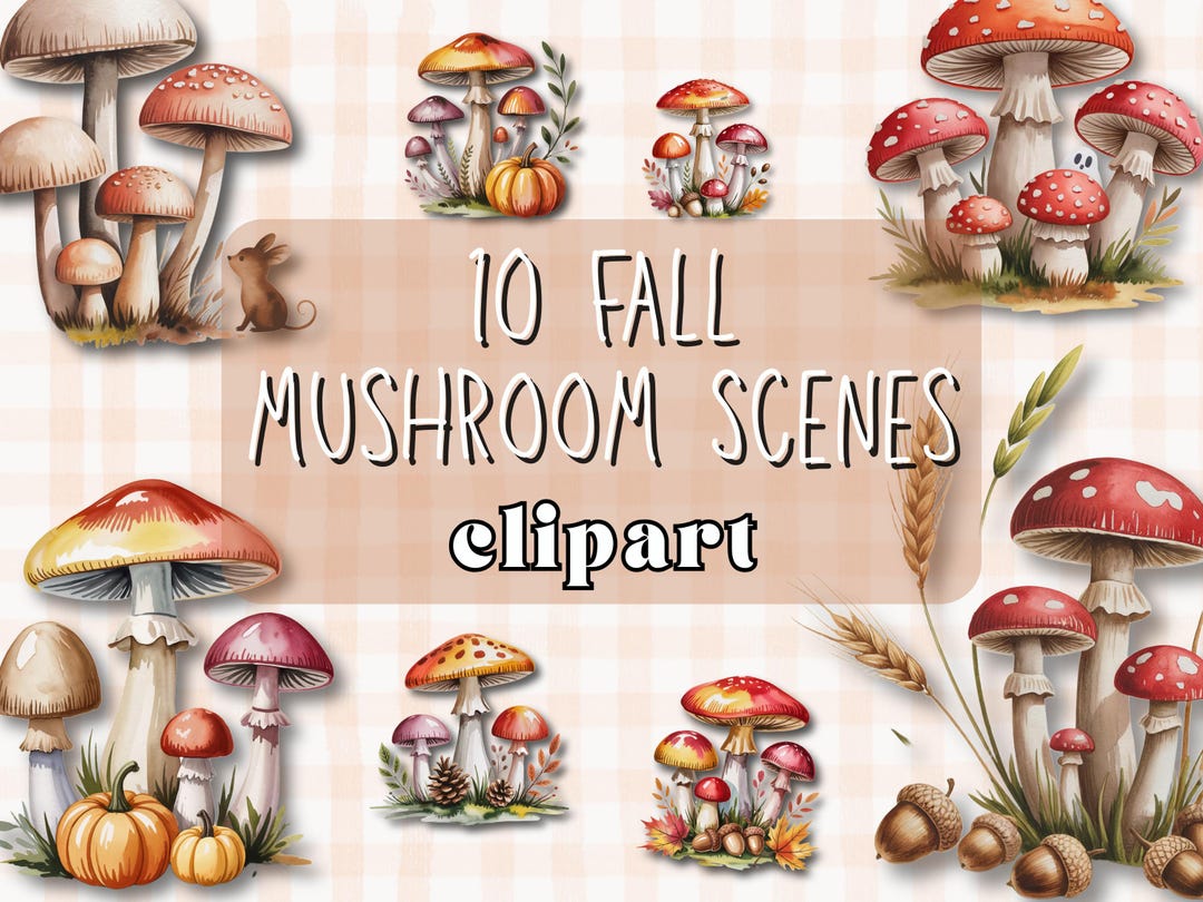 Fall Mushroom Scenes Clipart | Autumn Forest Illustrations | Woodland ...