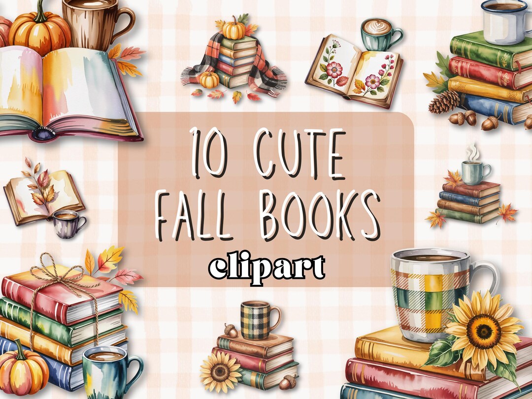 Cozy Fall Books Clipart | Cozy Autumn Reading Illustrations | Book ...
