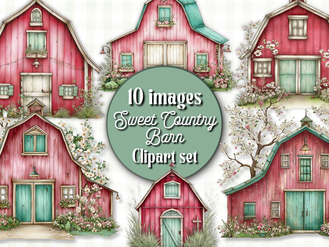 Sweet Country Barn Clipart Set | Rustic Farmhouse PNG Graphics ...