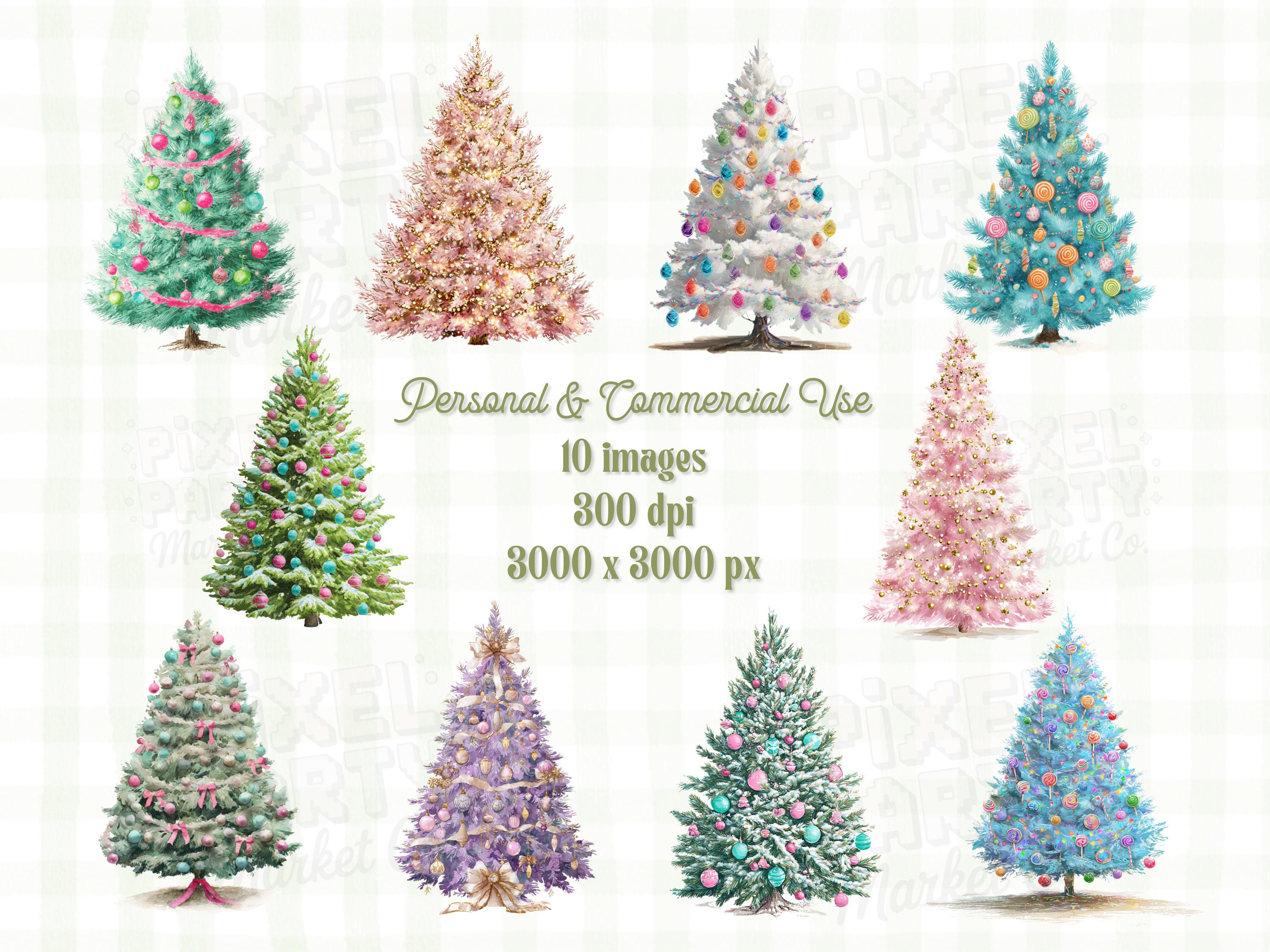 Preppy Tree Clipart, Pastel Holiday Tree PNG, Coquette Christmas Art ...