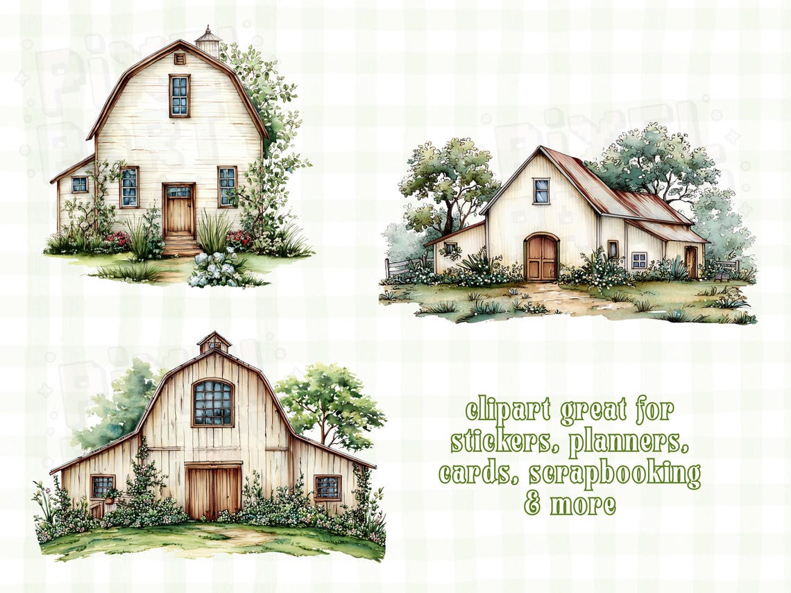 Cute Country Barn Clipart Set | Rustic Farmhouse PNG | Vintage ...