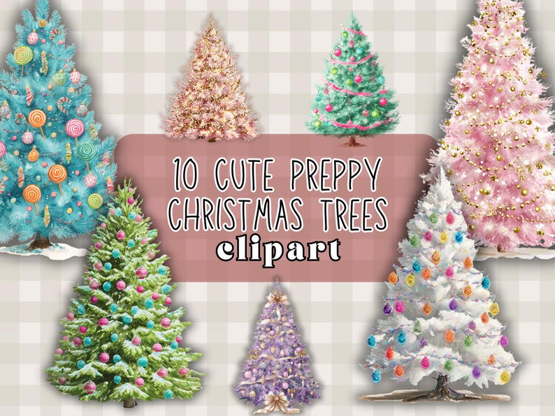 Preppy Tree Clipart, Pastel Holiday Tree PNG, Coquette Christmas Art ...