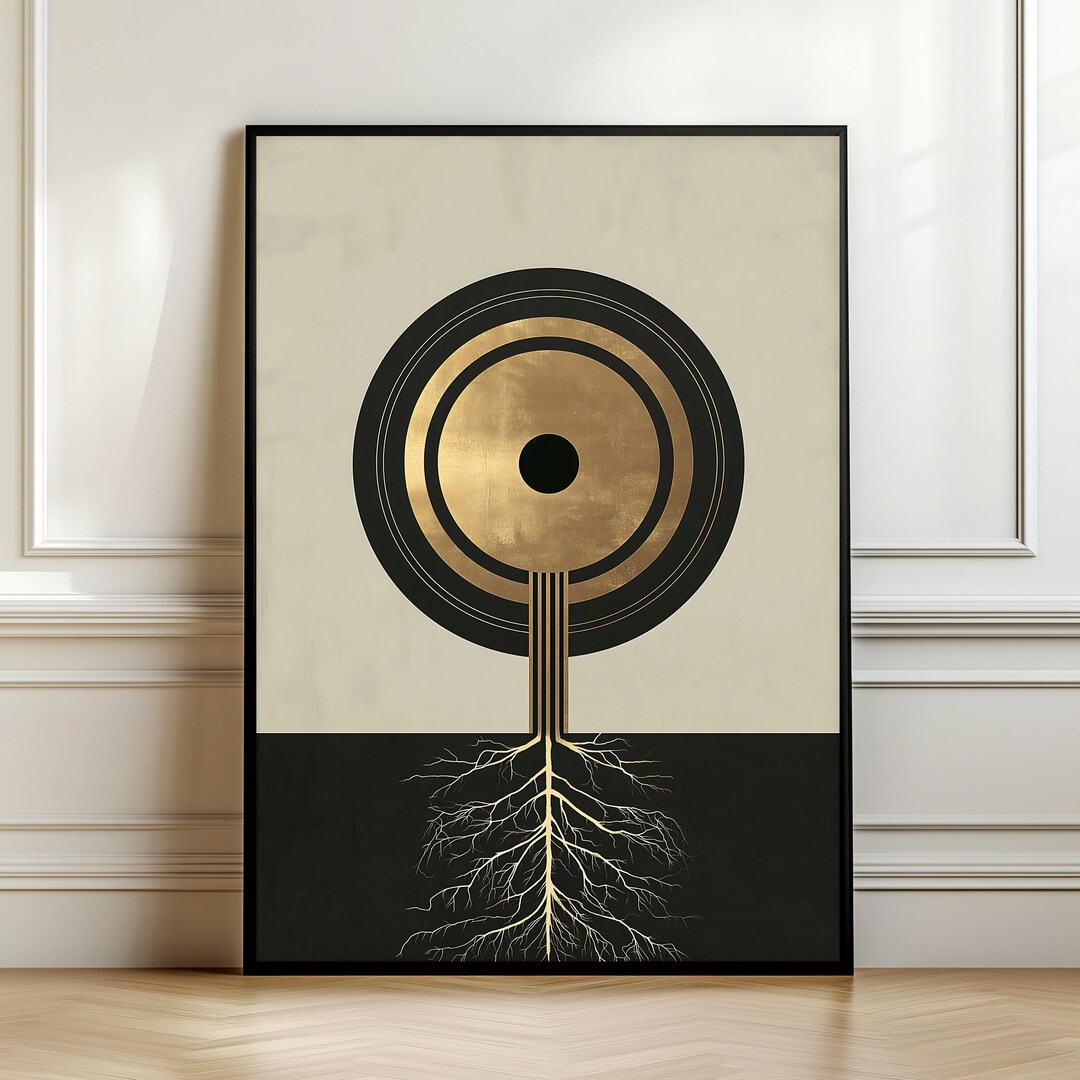 Minimal Tree of Life Wall Art – Gold Black Abstract Roots Poster ...