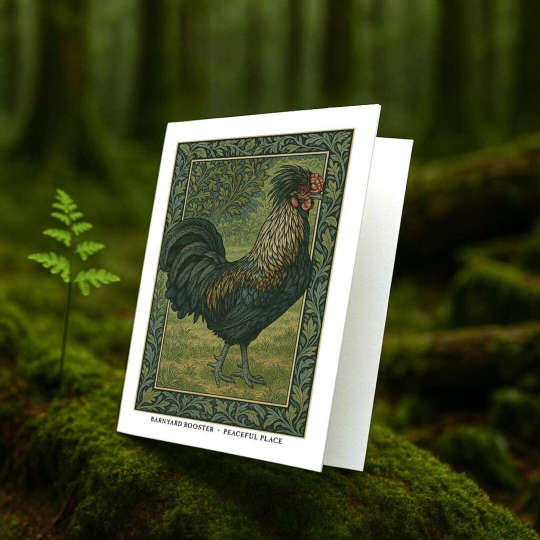 Barnyard Rooster Greeting Card – William Morris Style Farm Animal Art ...