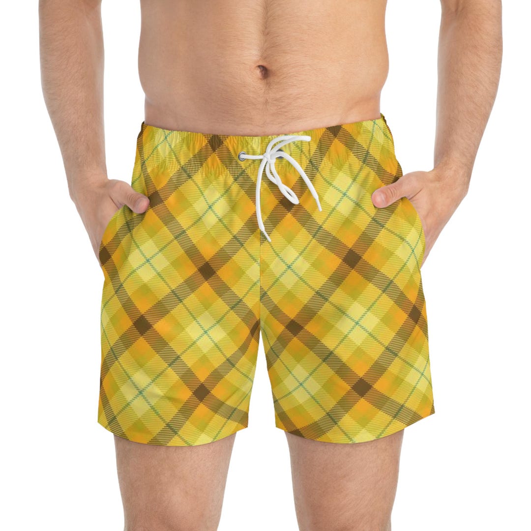 Vibrant Plaid Swim Trunks, Beachwear, Summer Essentials, Vacation ...
