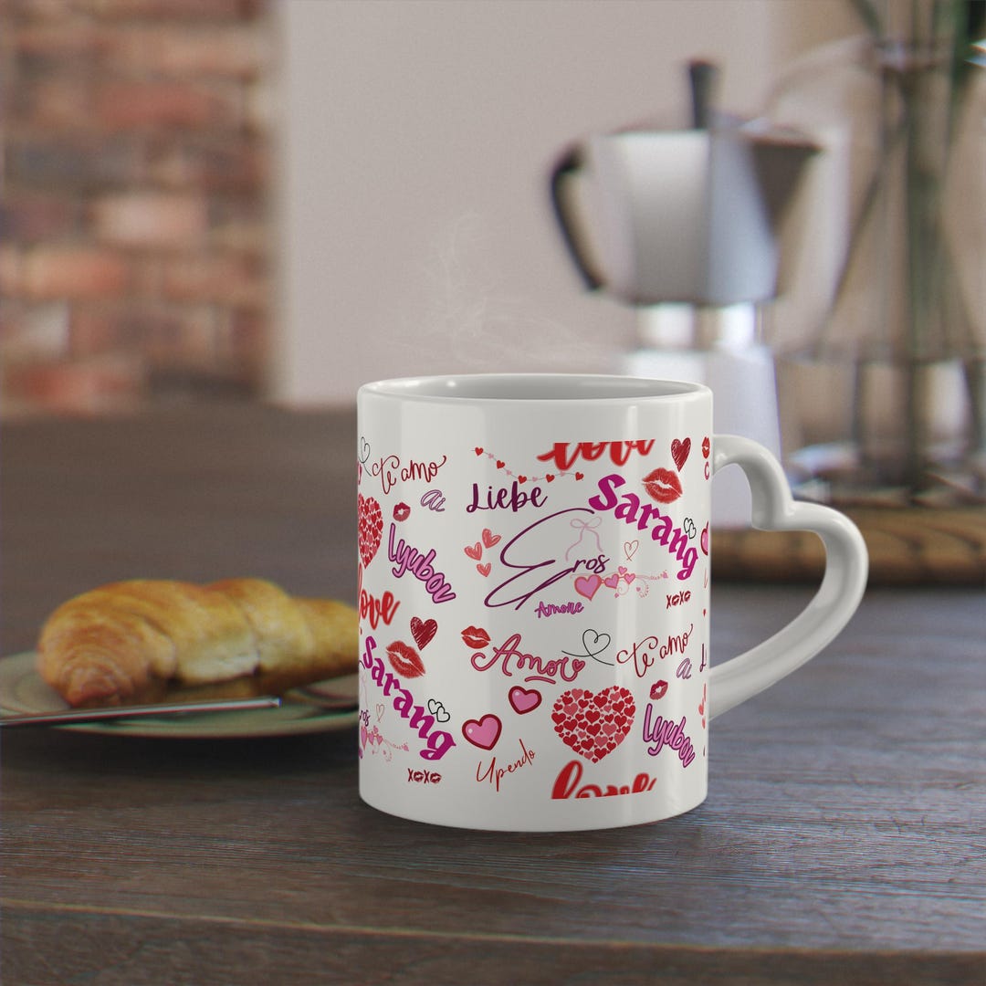 Love Words Pattern Mug | Heart Kisses, Multilingual Love Script - Etsy