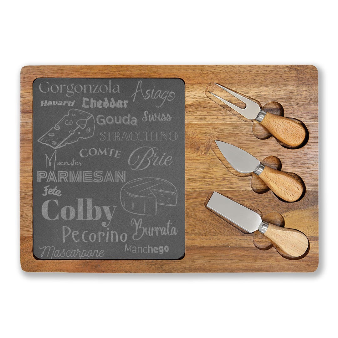 Cheese Names Charcuterie Board | Engraved Serving Board With Slate ...