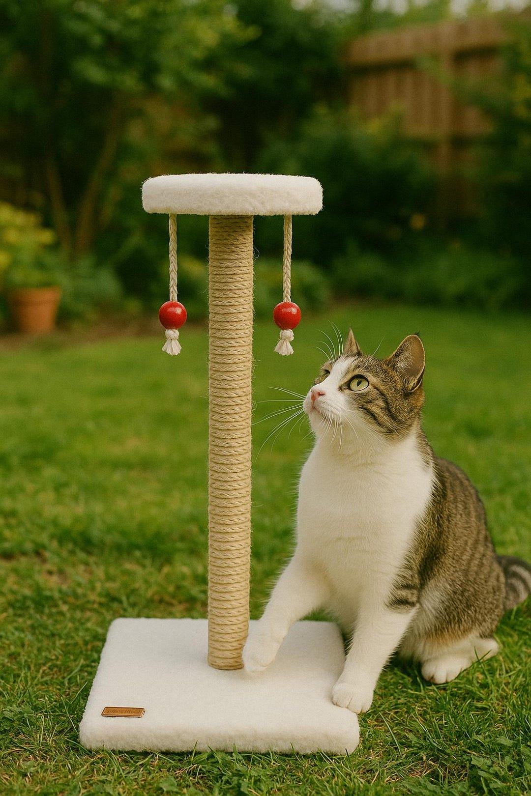 Luxury Sisal Cat Scratching Post With Velvet Base & Hanging Toys - Etsy