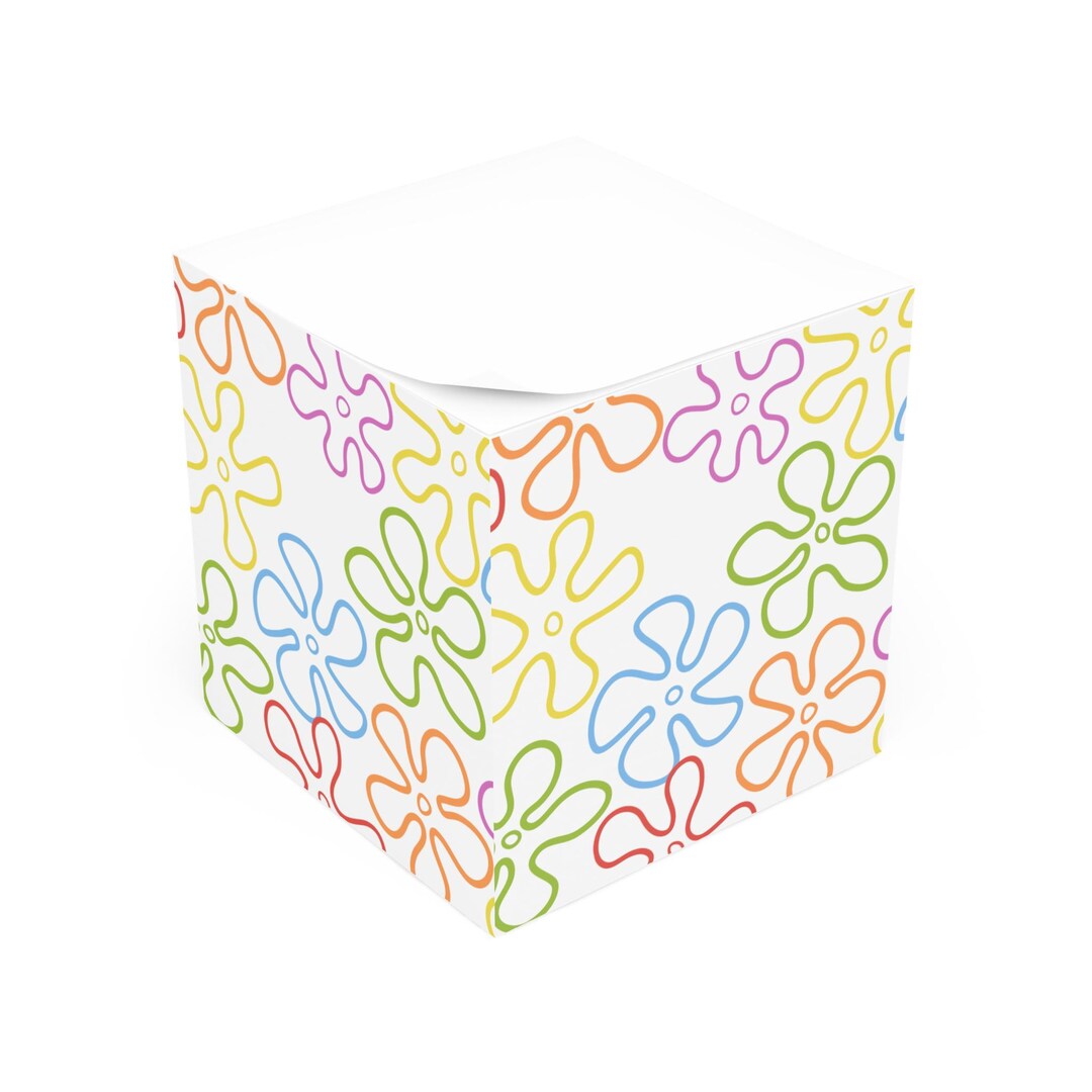Colorful Floral Note Cube, Cute Decor, Office Decor, Gifts for Students ...