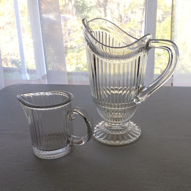 Vintage Glass Pitchers Vertical Lines Fluted Glass Footed - Etsy