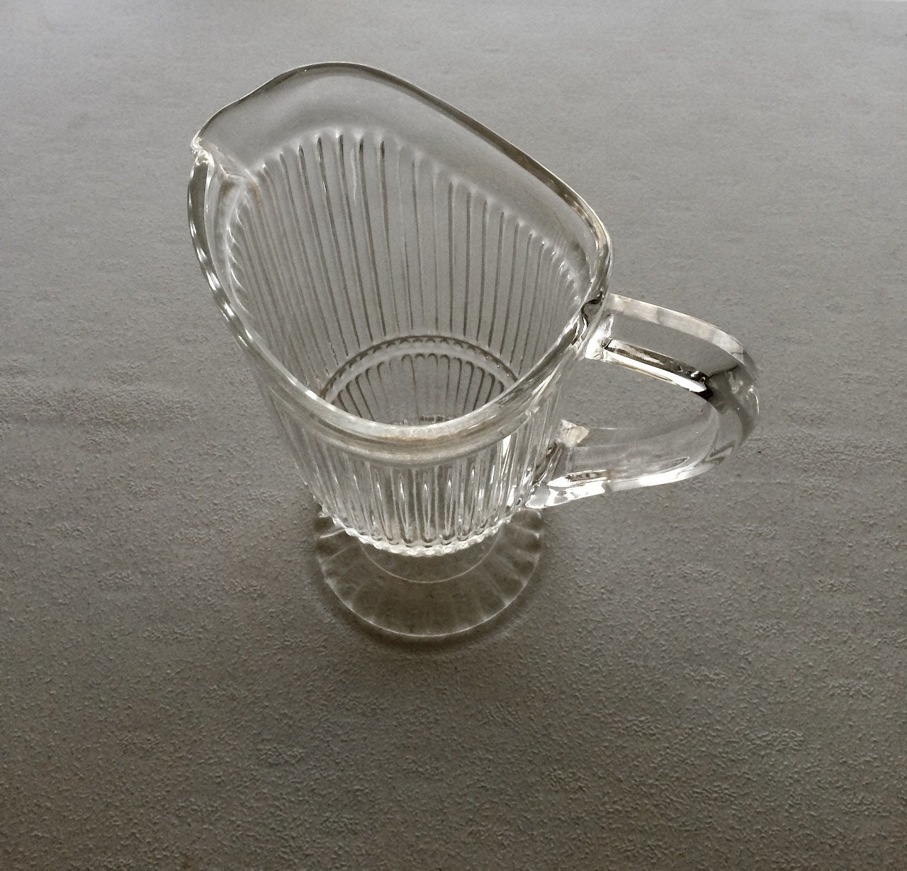 Vintage Glass Pitchers, Vertical Lines, Fluted Glass, Footed Glass ...