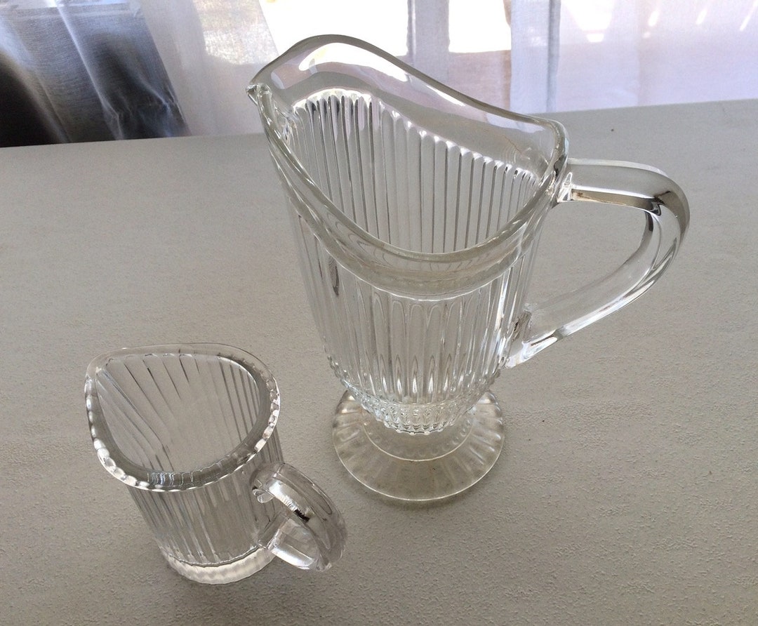 Vintage Glass Pitchers, Vertical Lines, Fluted Glass, Footed Glass ...
