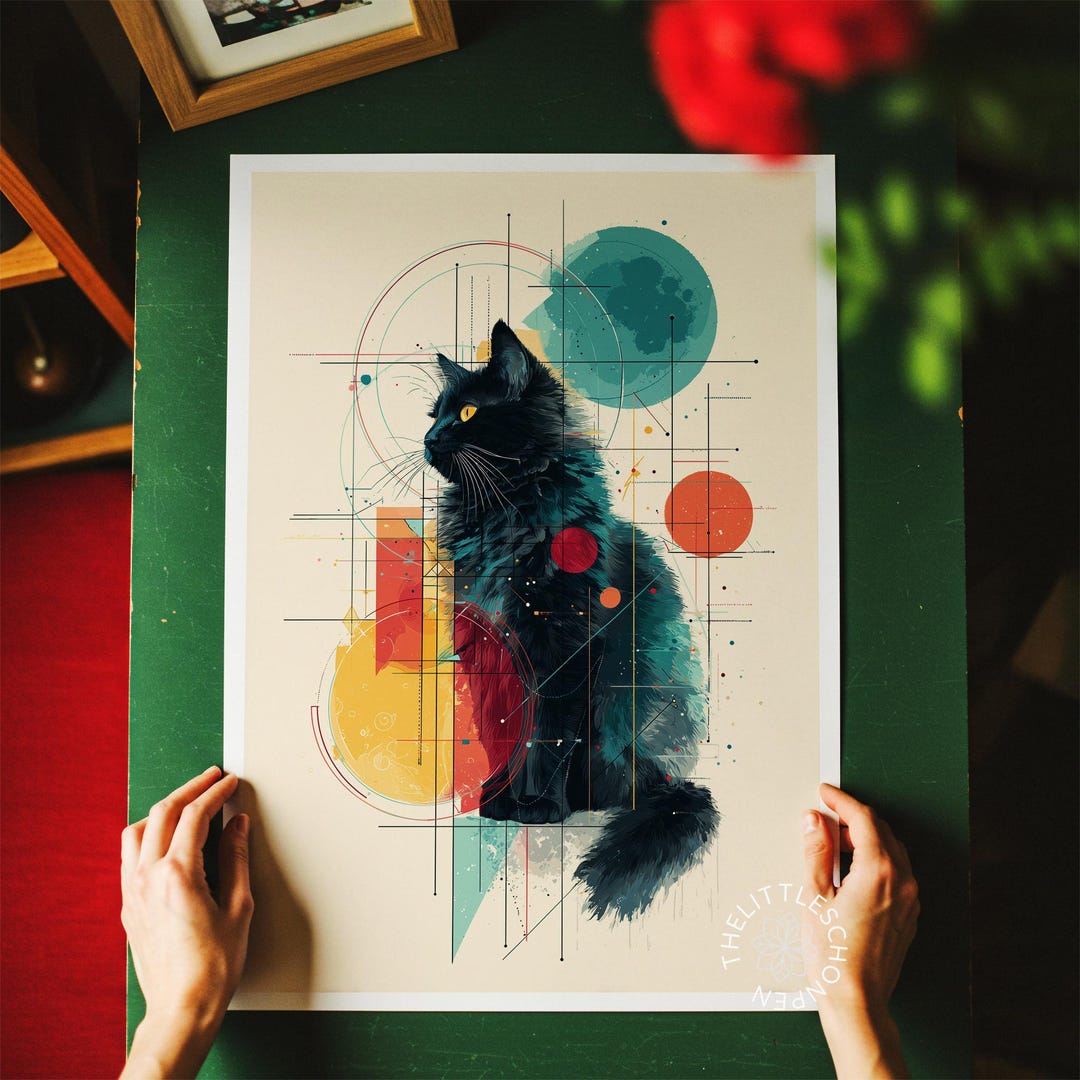 Black Cat Geometric Art Print, Kandinsky Style (digital Download) 10082 ...