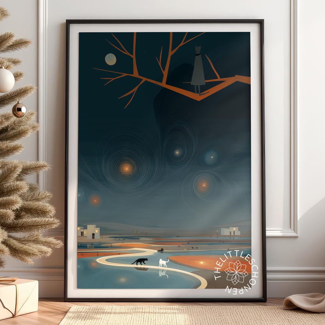 Surreal Cats Dreamscape Art Print: Moody Starry Night (digital Download ...