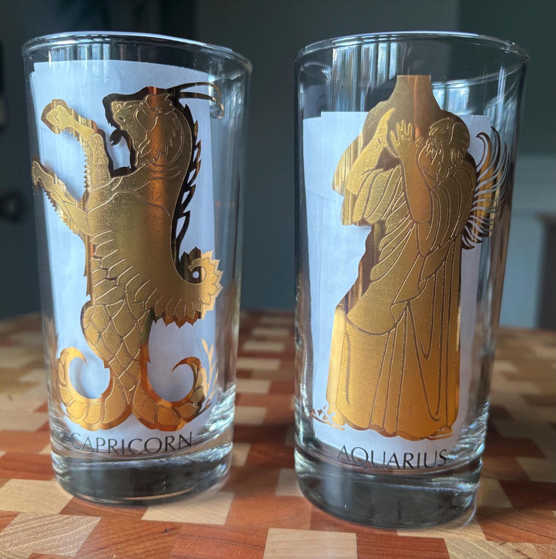 Vintage MCM Zodiac Highball Glass: 22k Gold Horoscope Barware - Etsy