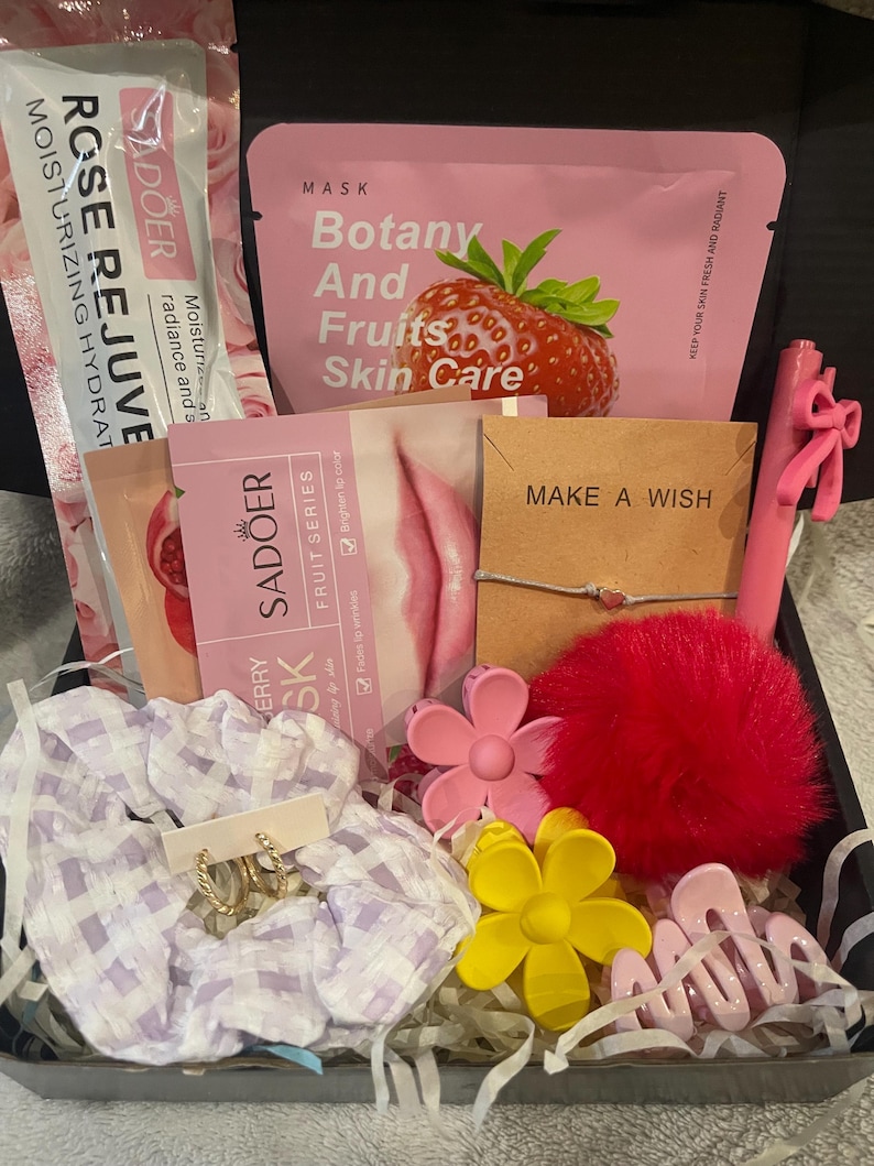 Pink Self-care Hamper: Face Mask, Lip Mask, Hair Accessories, Bracelet ...