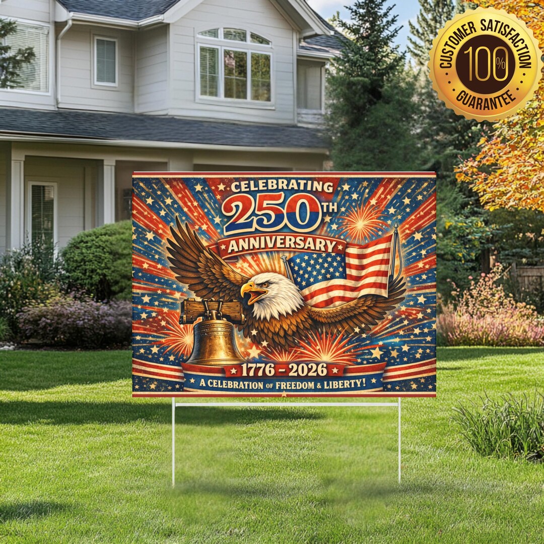 America 250th Anniversary Yard Sign, Patriotic Eagle Liberty Bell Yard ...