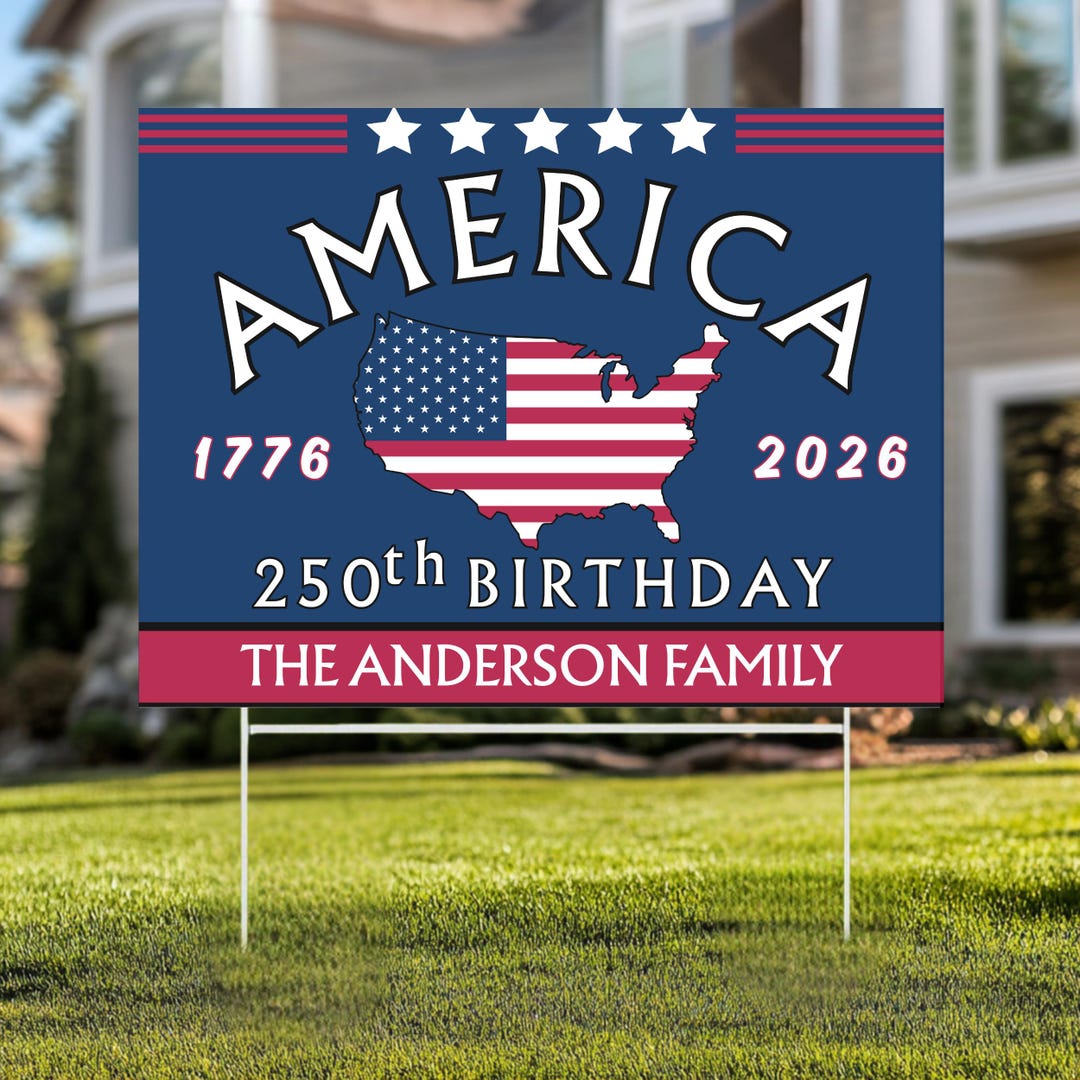 Custom USA 250th Anniversary Yard Sign, Personalized Family Name Yard ...