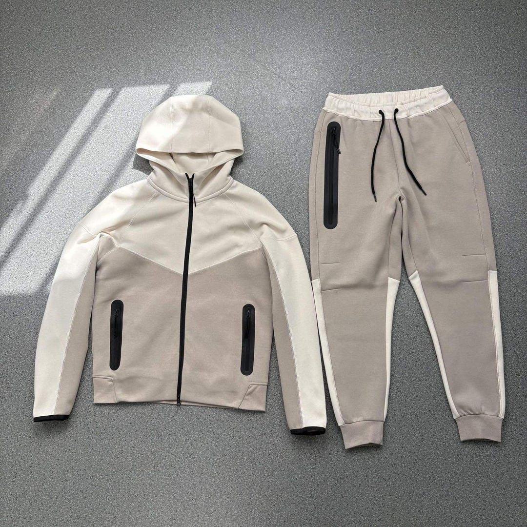 Men's Fleece Tracksuit Set | Beige & Cream Two-tone Hoodie Joggers - Etsy