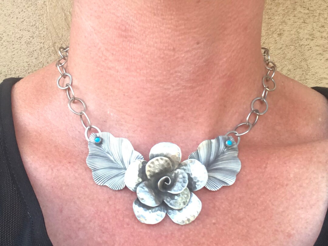 Sterling Flower Necklace Flowers and Leaves Elegant Sterling - Etsy