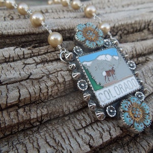 Colorado Flowers Necklace - Sterling Silver Upcycled Vintage Pinback ...