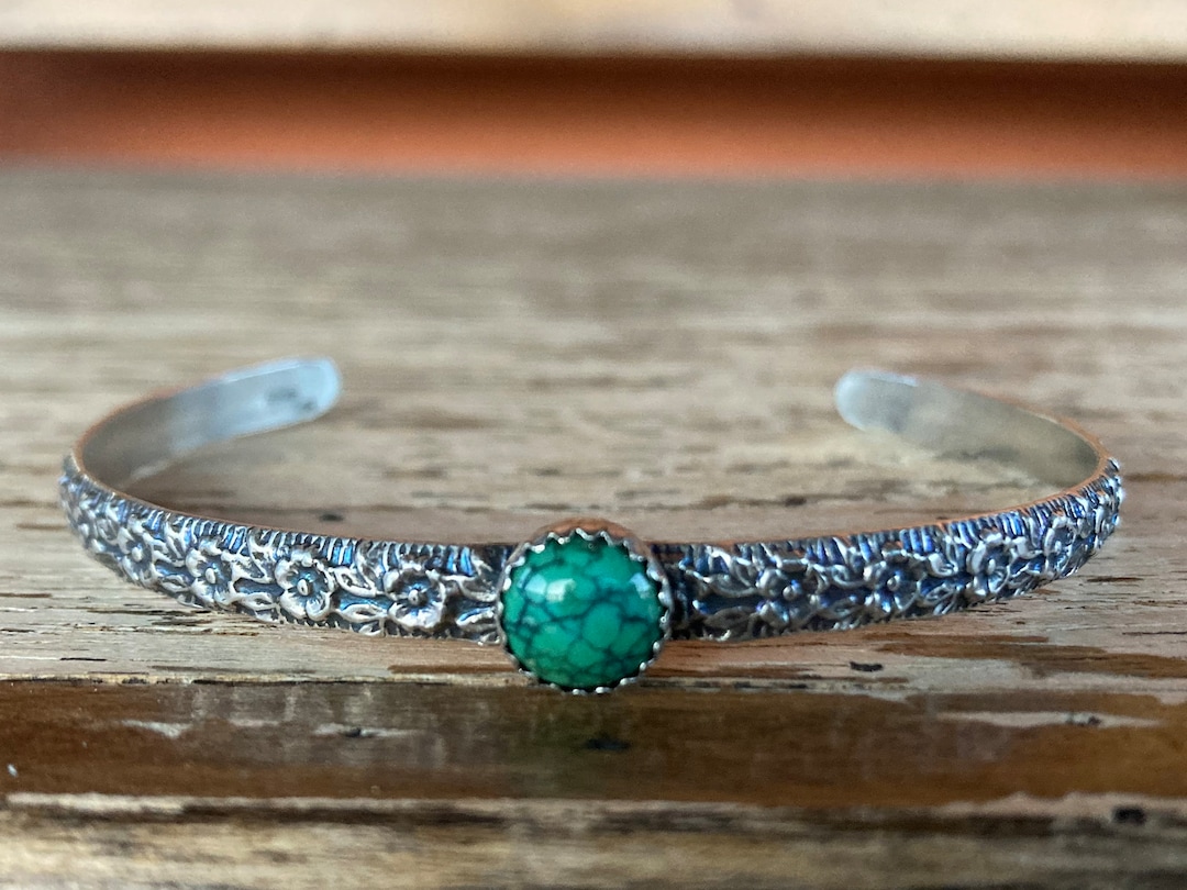 Spirit Wind Cuff Chinese Matrix Turquoise on Floral Pattern - Etsy