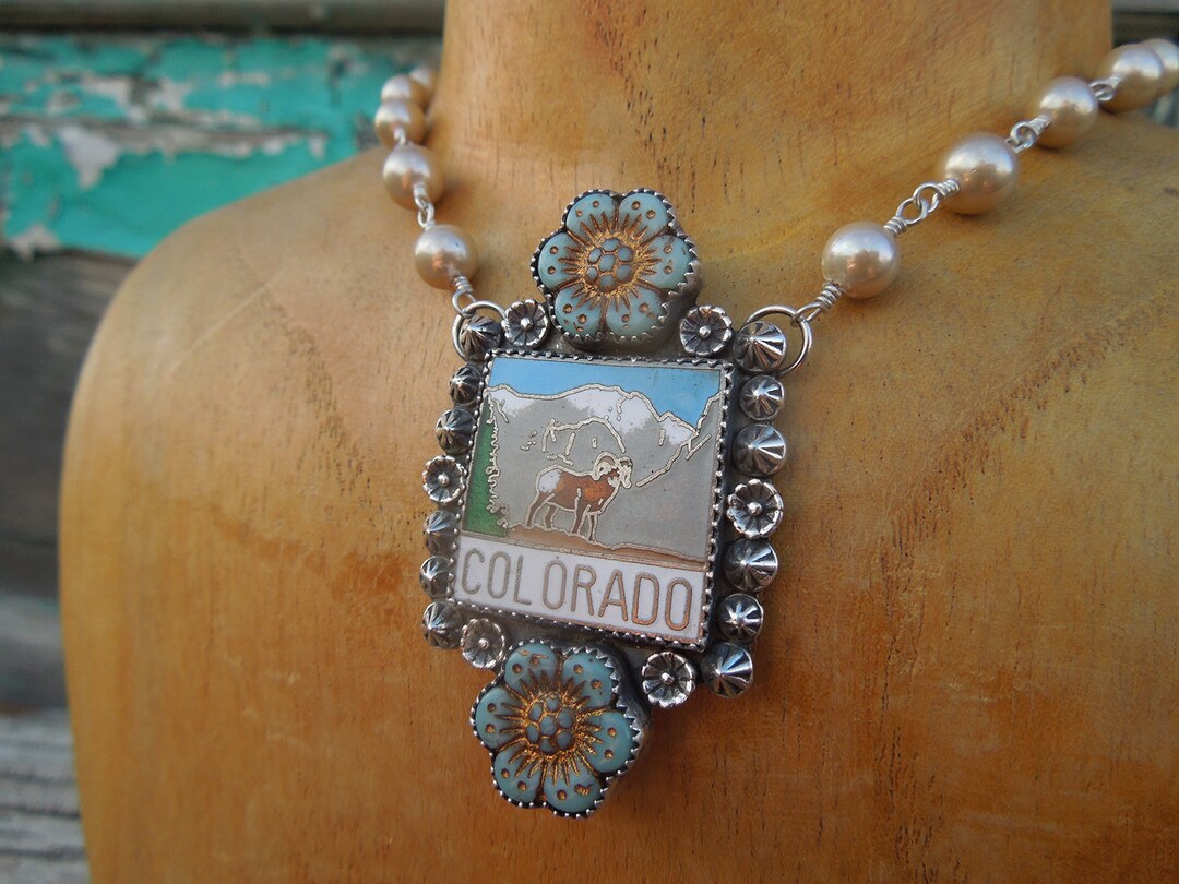 Colorado Flowers Necklace - Sterling Silver Upcycled Vintage Pinback ...