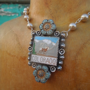 Colorado Flowers Necklace - Sterling Silver Upcycled Vintage Pinback ...