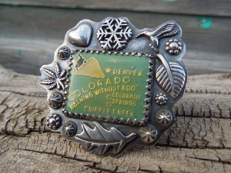 Colorado Ring Vintage Enamel Set in Sterling Silver Size - Etsy