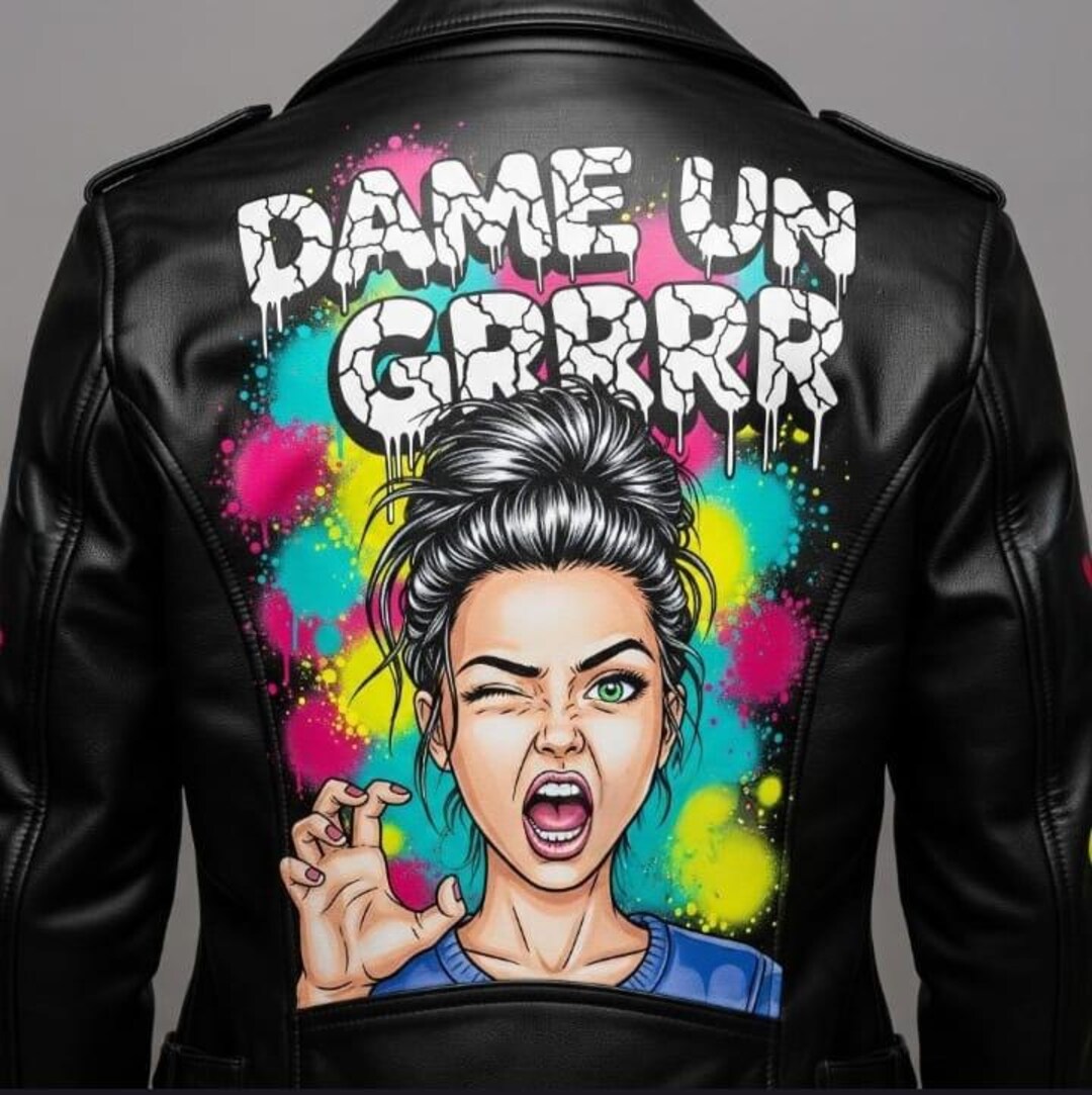 Dame UN Grrr Women Cartoon Graphic Black Leather Jacket Inspired Dame UN Grrr Jacket - Etsy
