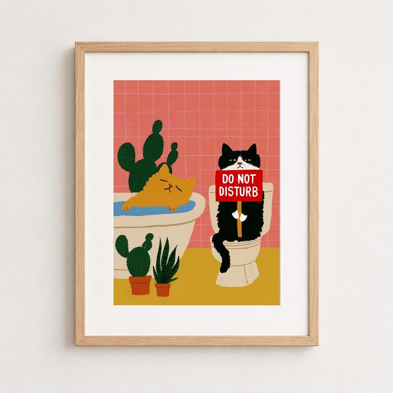 Cat Bathroom Art, Do Not Disturb Print, Funny Cat Wall Decor - Etsy