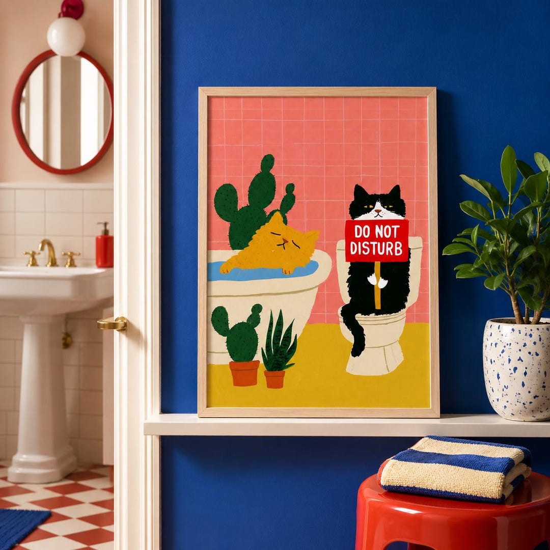 Cat Bathroom Art, Do Not Disturb Print, Funny Cat Wall Decor - Etsy