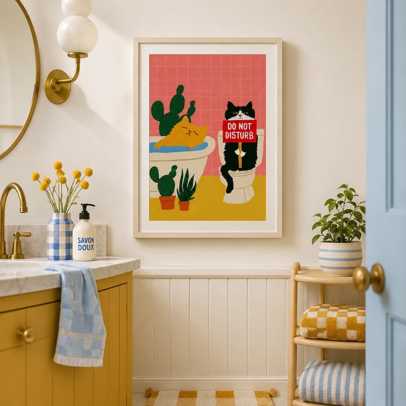 Cat Bathroom Art, Do Not Disturb Print, Funny Cat Wall Decor - Etsy