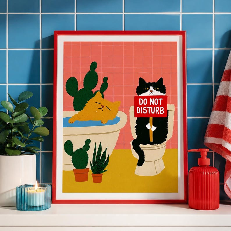 Cat Bathroom Art, Do Not Disturb Print, Funny Cat Wall Decor - Etsy