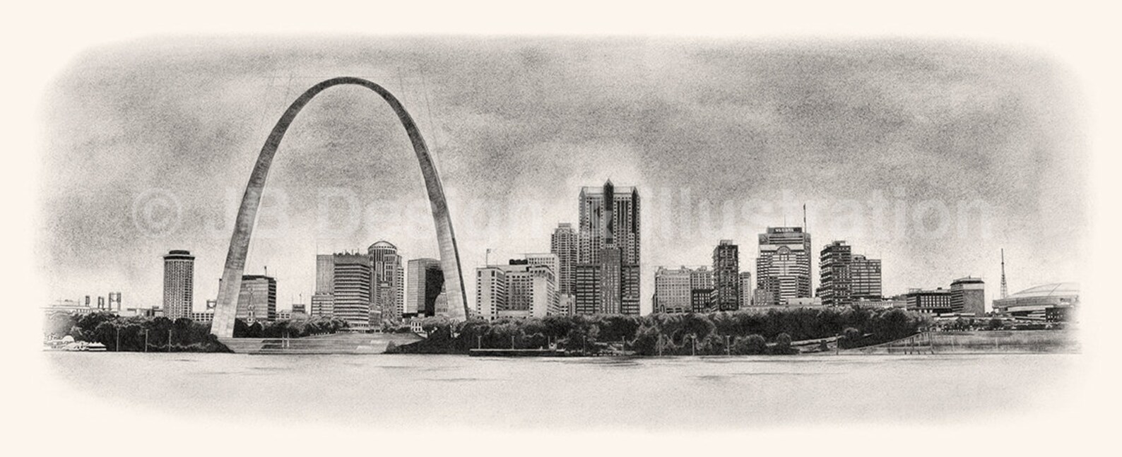 St. Louis Skyline 8.5 X 18.75 Framed Pencil Drawing - Etsy