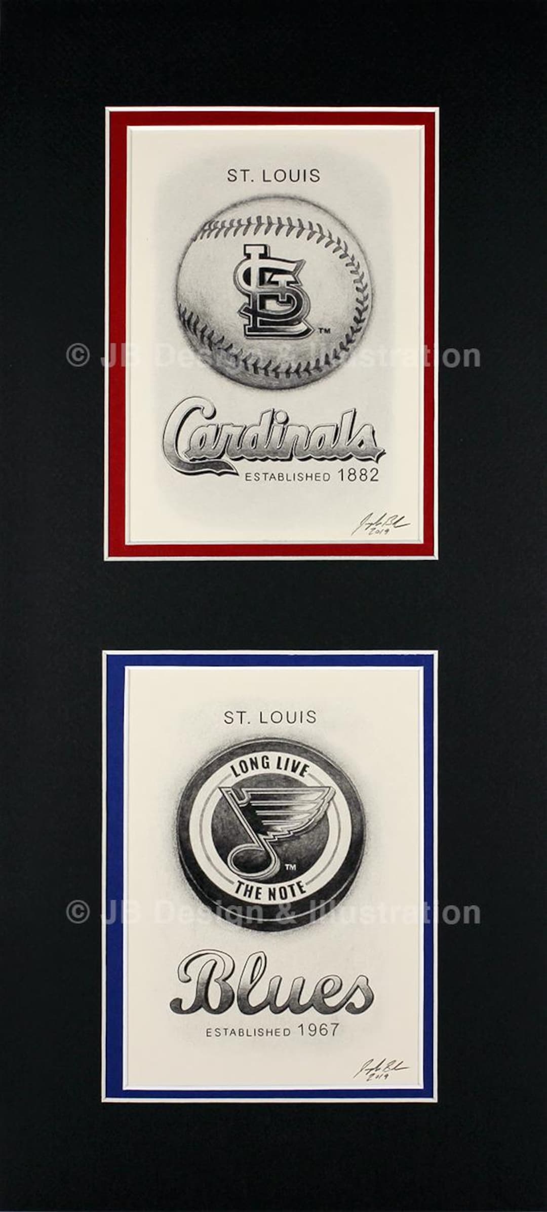 St. Louis Cardinals and Blues Matted Pencil Drawing - Etsy