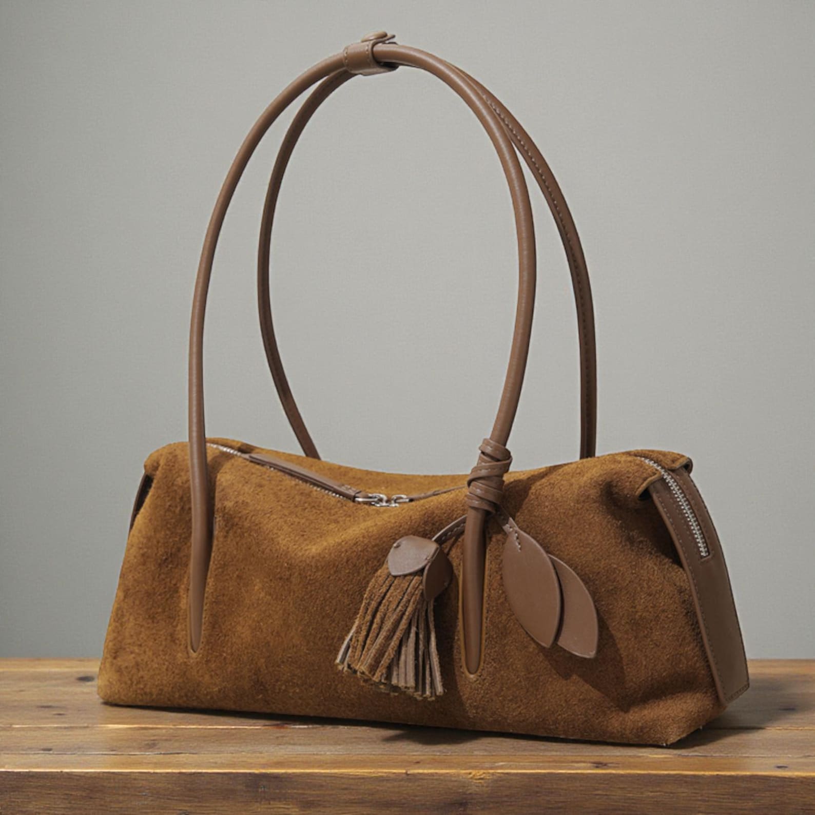 Frosted Genuine Leather Baguette Bag : Suede Armpit Purse , Autumn ...