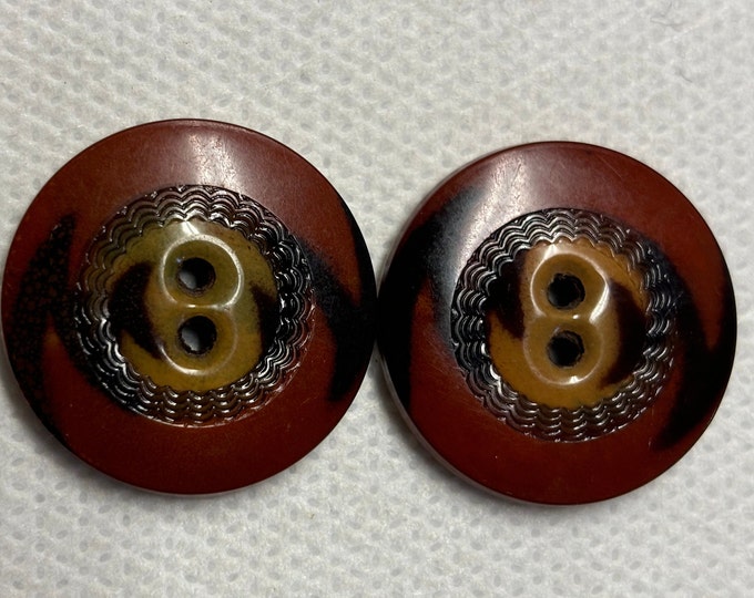 Brown / Tan Mottled 2 Hole Antique Buttons 1 1/8"(28.3mm) Diameter, Lot ...
