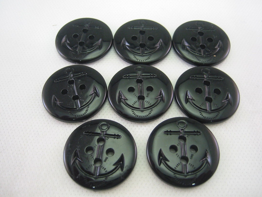 Black Anchor Button, Peacoat Button, Black, 1 1/16" (28mm) in Diameter - New - Lot of 8 Buttons ...