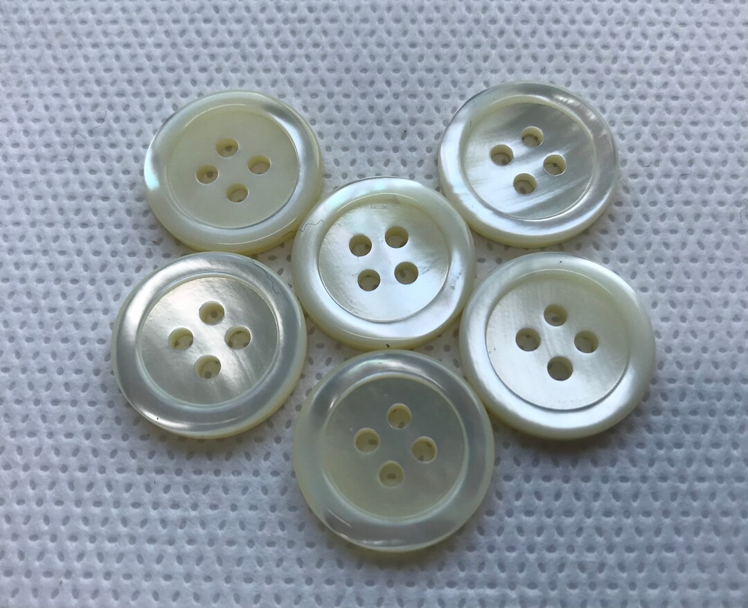 Natural Troca Shell Buttons. 4 Hole Real Shell 2 Sizes 3/4" - 11/16" 4 Hole Narrow Rim. (lot of ...