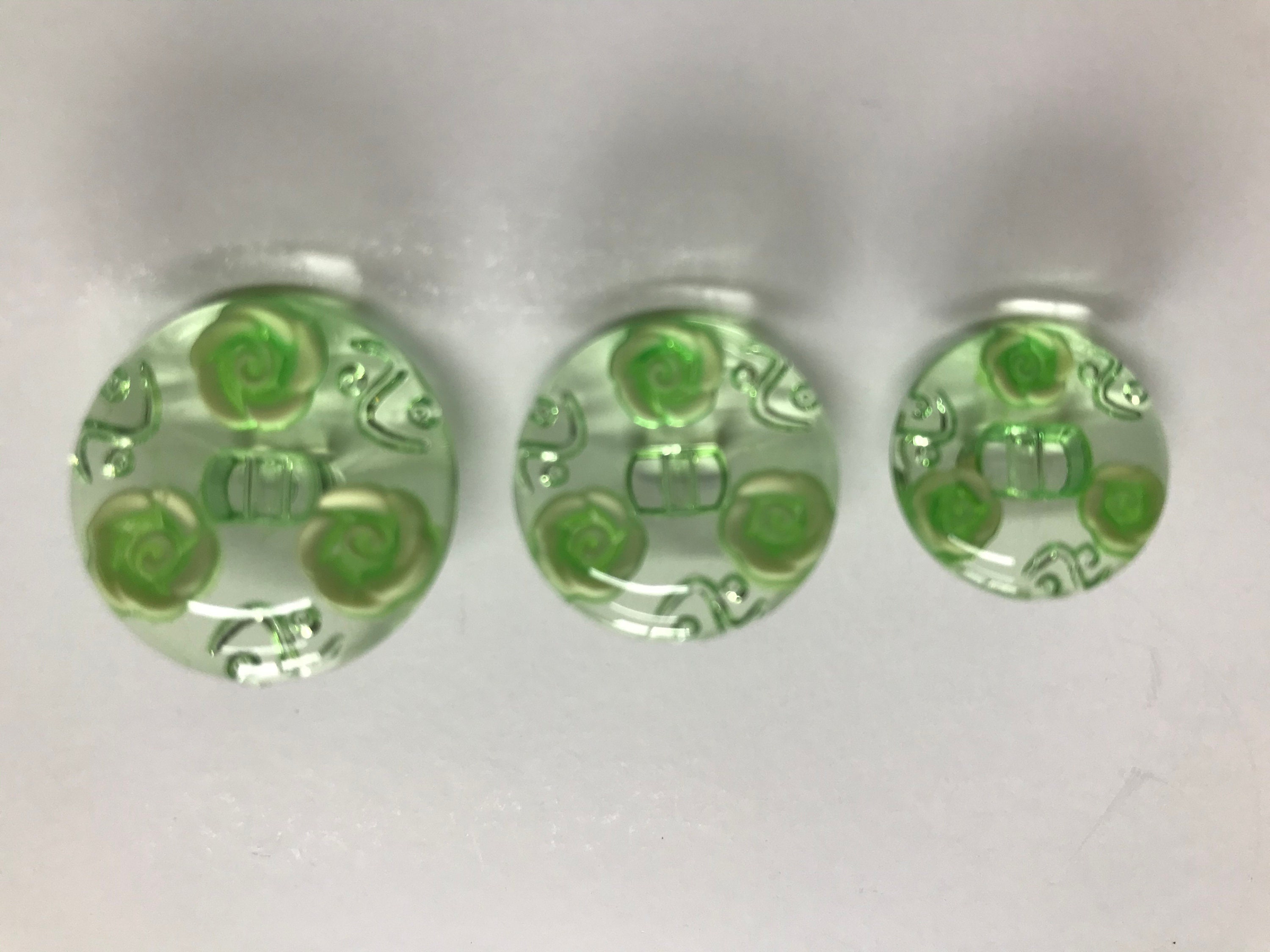 Green Clear Buttons 3 Sizes 7/8" 3/4" 5/8" Beautiful Rose Reflective ...