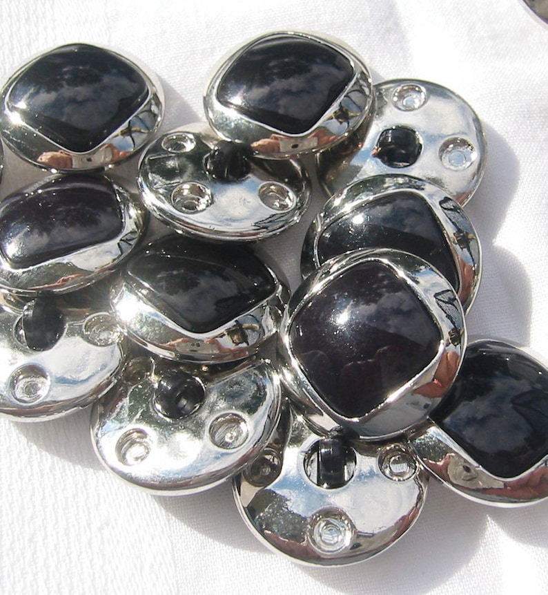 Black Button Silver Button With Silver Edge Shank Back Lot | Etsy