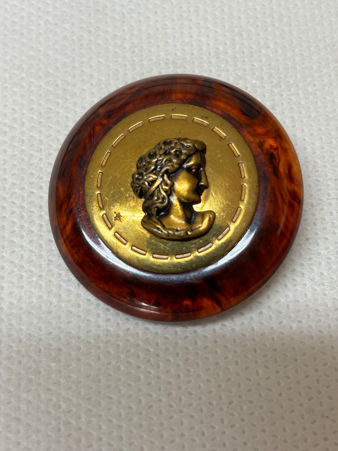 Extra Extra Large Antique Amber Button With Brass Center and Bust Shank ...