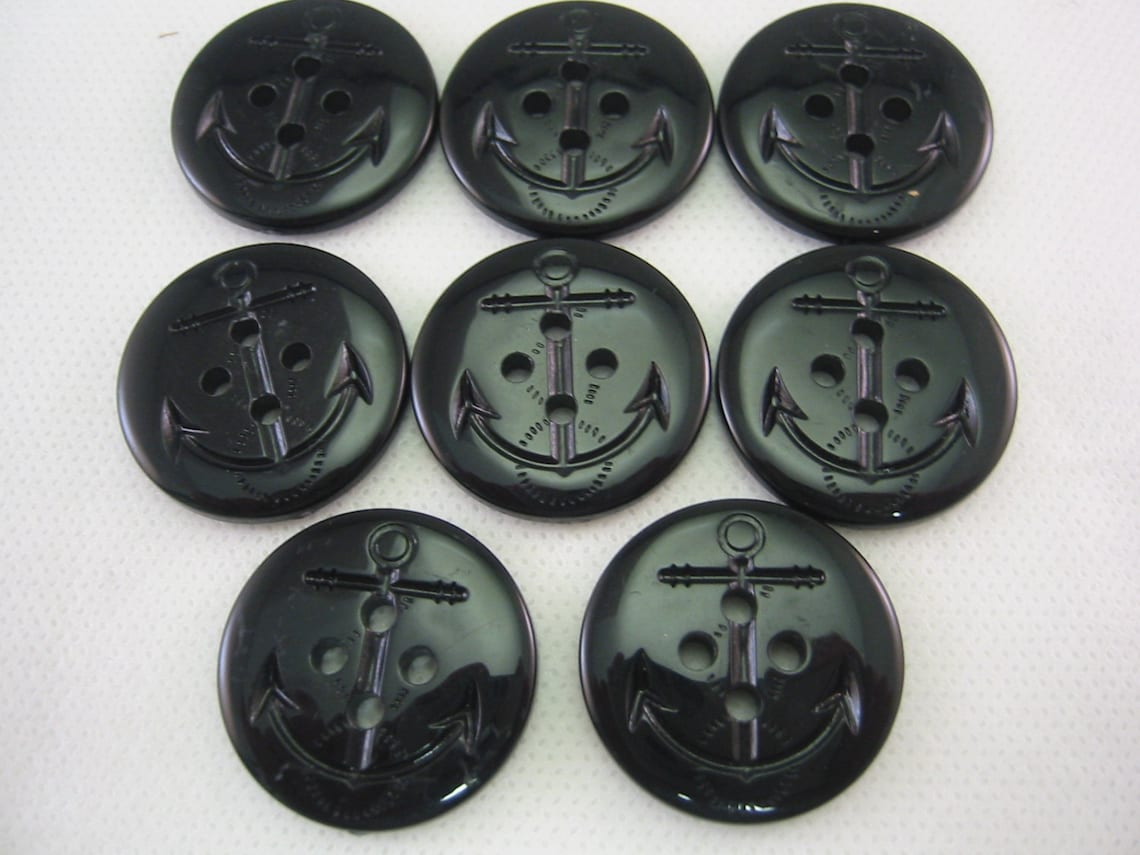 Anchor Button, Peacoat Button, Black Button, 1-1/16" (28mm) in Diameter ...