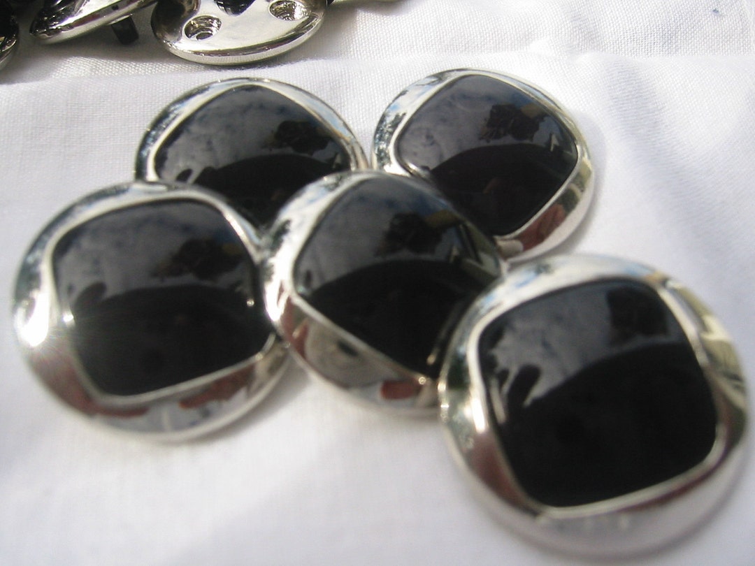 Black Button Silver Button With Silver Edge - Shank Back, Lot of 6 ...