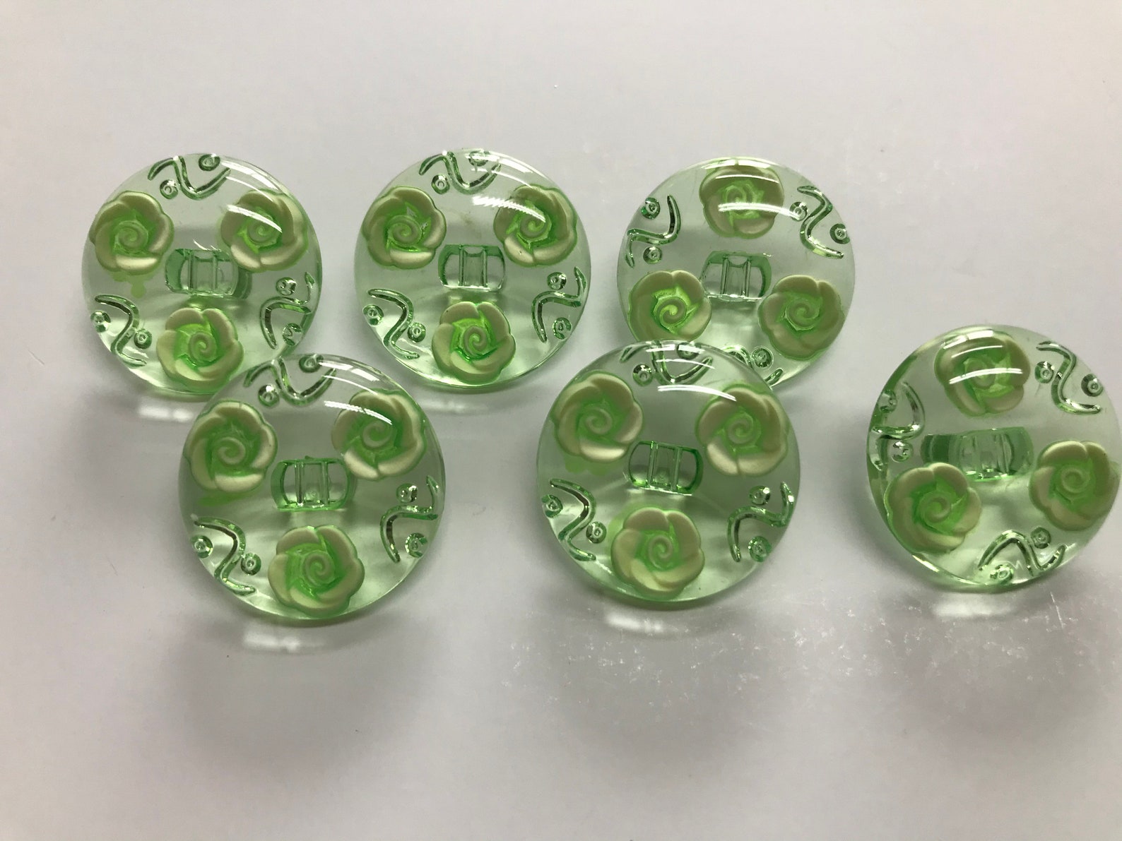 Green Clear Buttons 3 Sizes 7/8" 3/4" 5/8" Beautiful Rose Reflective ...